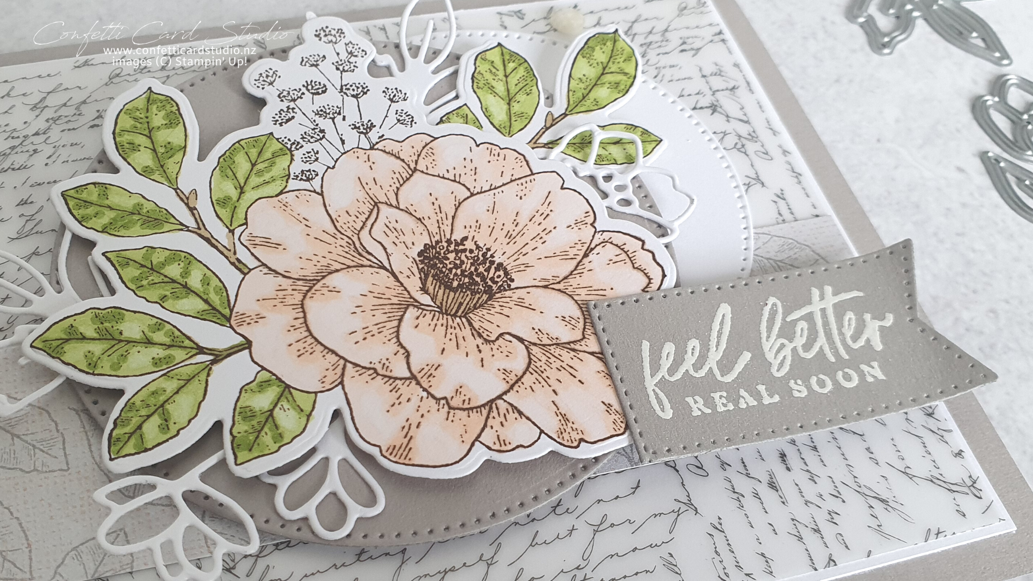 COTTAGE ROSE LAYERED CARD - Confetti Card Studio
